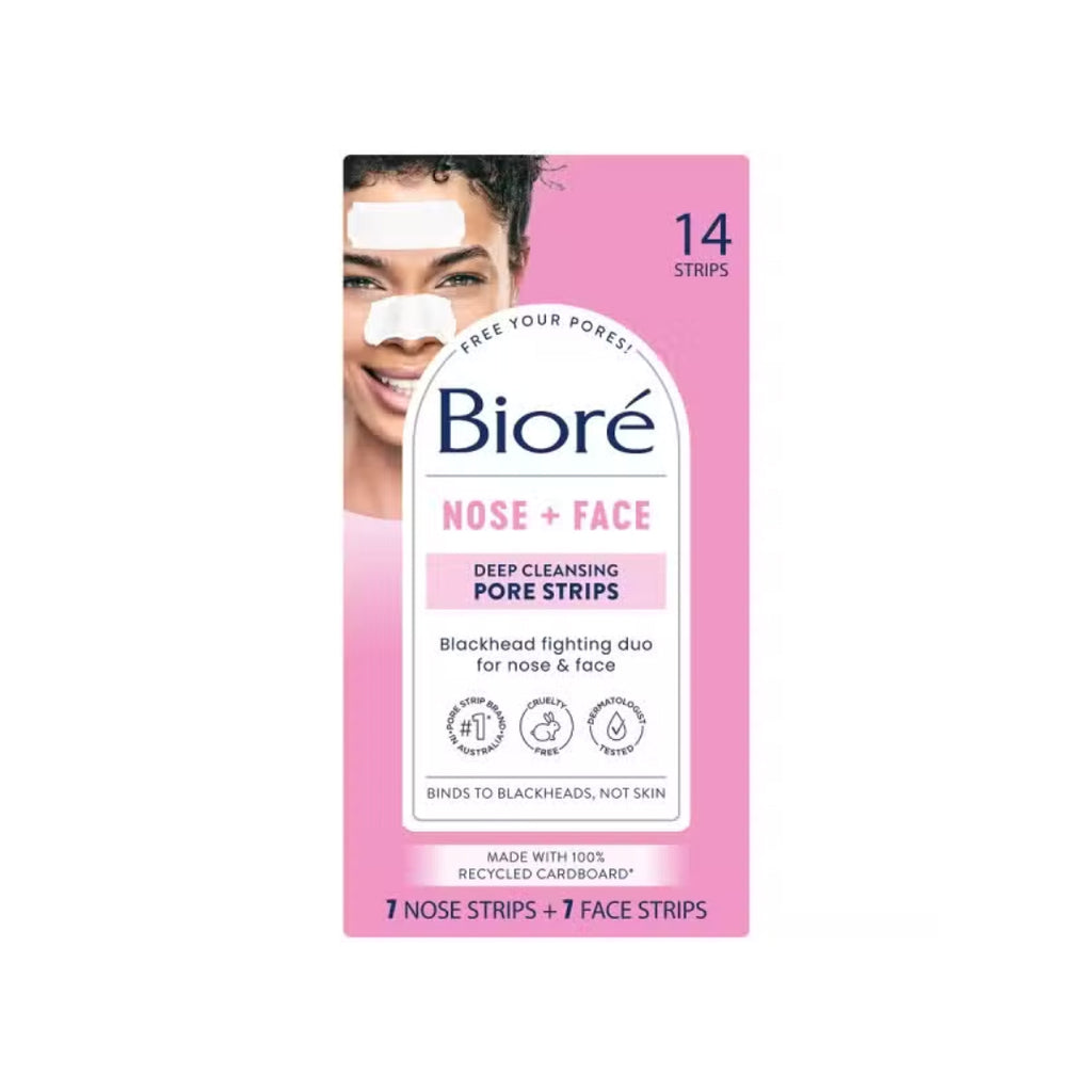 Biore Nose + Face Deep Cleansing Pore Strips 7 Nose Strips & 7 Face St ...